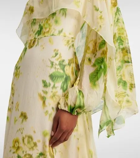 Erdem Draped Floral Silk Creponne Midi Dress