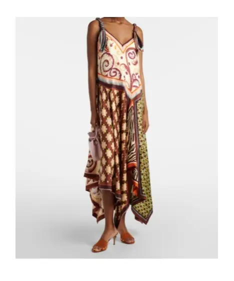 ALEMAIS Asymmetric Printed Silk Twill Midi Dress - Multicolor