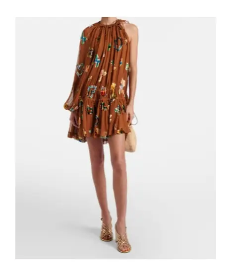 ALEMAIS Embroidered Silk-blend Mini Dress