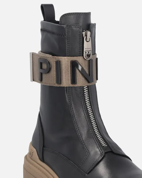 Pinko Logo Detailed Zipped Ankle Boots