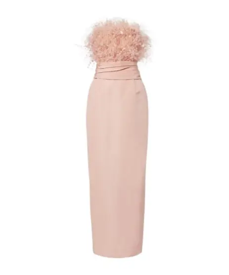 Oscar De La Renta Feather-trimmed Silk Faille Bustier Gown - Nude