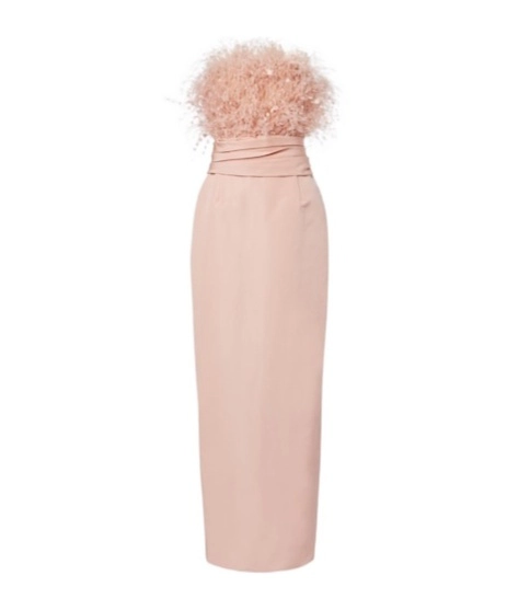 Oscar De La Renta Feather-trimmed Silk Faille Bustier Gown