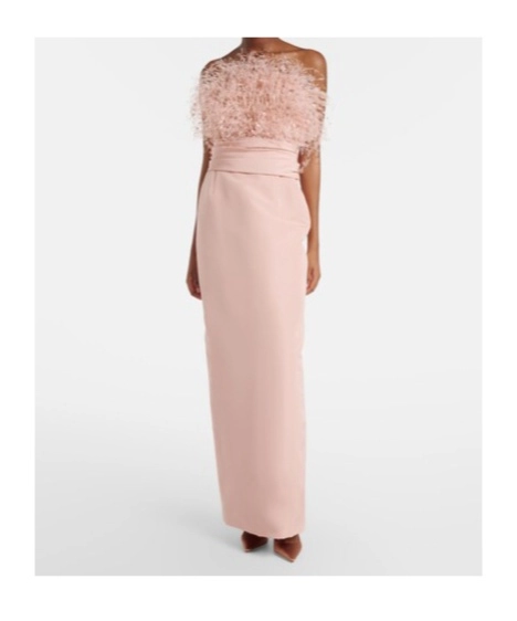 Oscar De La Renta Feather-trimmed Silk Faille Bustier Gown