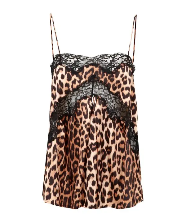 ANIYE BY Leonie Leopard Print Lace Trim Camisole - Black