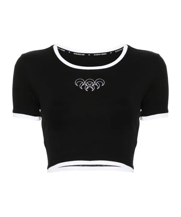 MARINE SERRE Logo Embroidered Crewneck T-shirt - Black