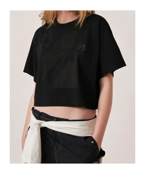AUTRY Cropped Cotton Jersey T-shirt With Logo - Black
