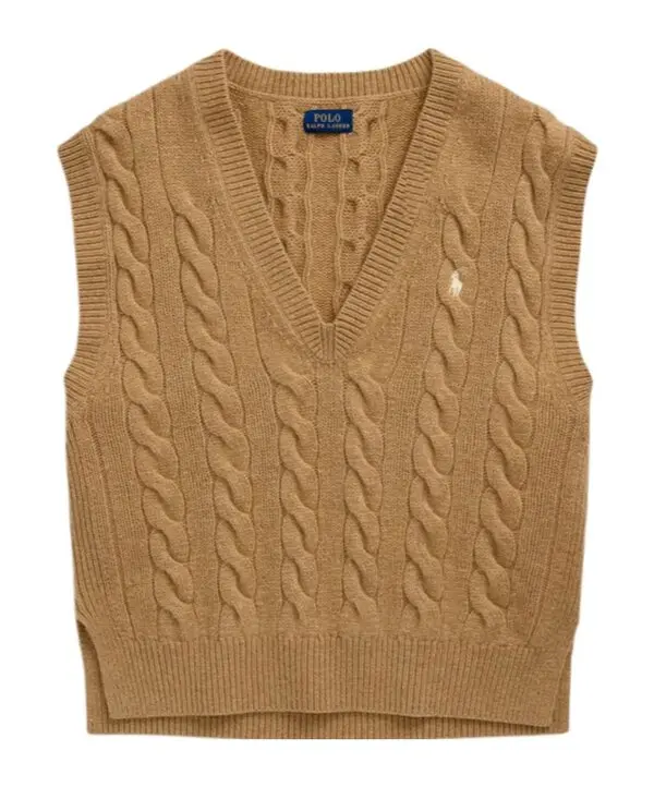 Polo Ralph Lauren V-neck Cable Knit Vest - Brown