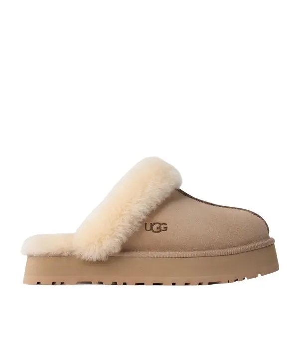 UGG Disquette Logo Embossed Platform Slippers - Sand