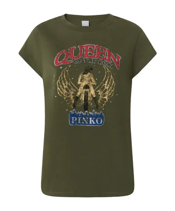 Pinko Queen Of The Road" Biker Print T-shirt - Green