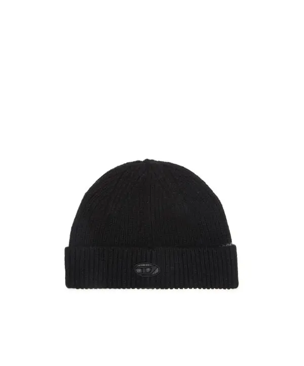 DIESEL® Ribbed Knit Beanie With Oval 'd' Embroidery - Black