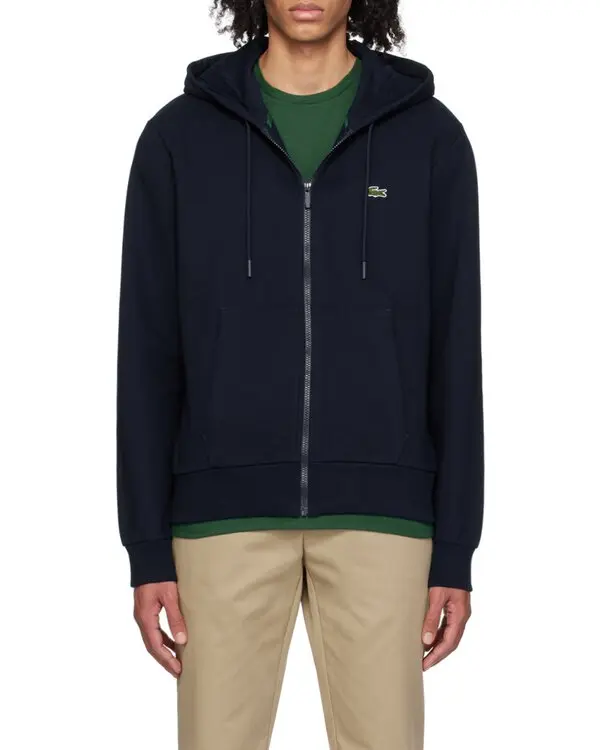 Lacoste Logo Patch Zip-up Drawstring Hoodie