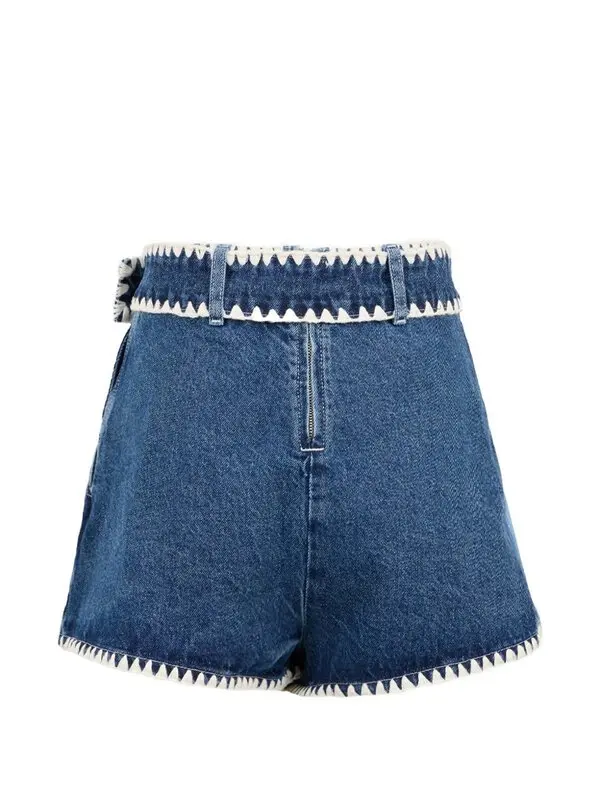 Farm Rio Crochet-trim Belted Denim Shorts
