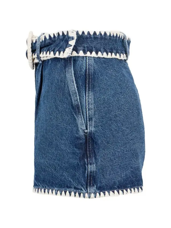 Farm Rio Crochet-trim Belted Denim Shorts