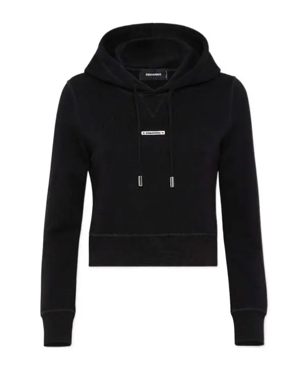 Dsquared2 Logo Patch Drawstring Hoodie - Black