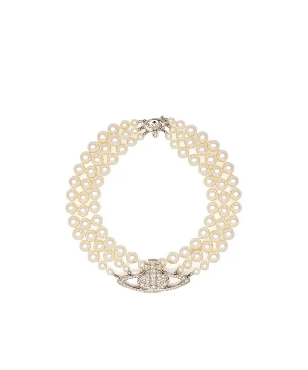 VIVIENNE WESTWOOD Layered Imitation Pearl Necklace With Crystal Embellishment - Yellow