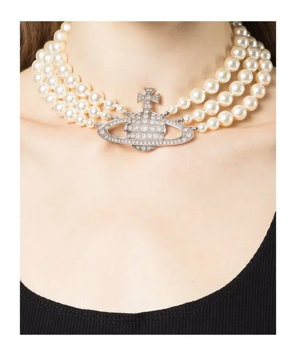 VIVIENNE WESTWOOD Layered Imitation Pearl Necklace With Crystal Embellishment