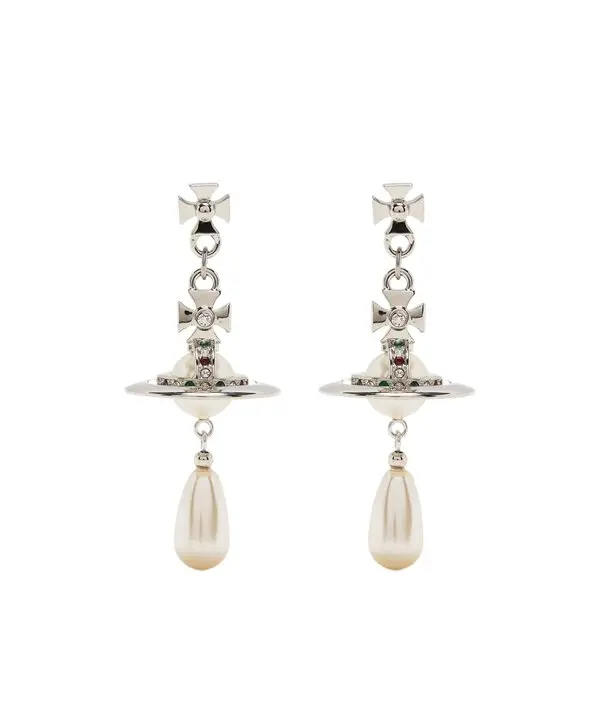 VIVIENNE WESTWOOD Silver Tone Drop Earrings With Pearl Charms - White