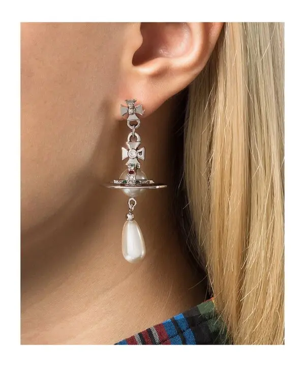 VIVIENNE WESTWOOD Silver Tone Drop Earrings With Pearl Charms