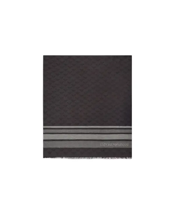 Emporio Armani Logo Jacquard Striped Frayed Scarf - Brown
