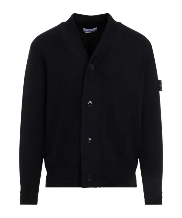 Stone Island V-neck Cardigan With Logo Patch
