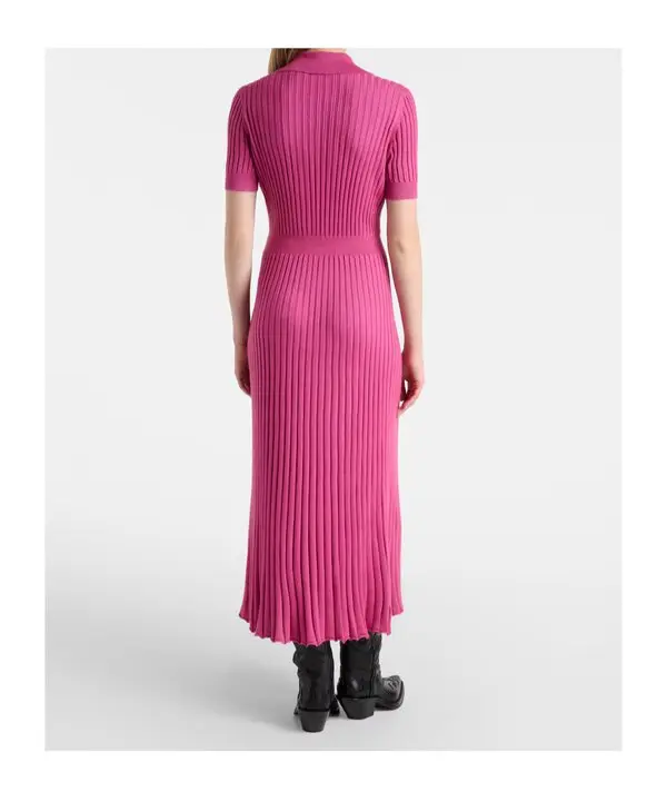 Gabriela Hearst Ribbed Knit Collared Midi Dress - Pink