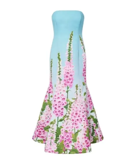 Oscar De La Renta Strapless Floral Print Gown - Multicolor