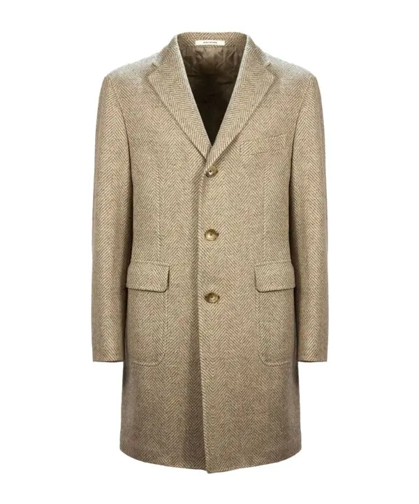 Tagliatore Herringbone Single-breasted Coat - Nude