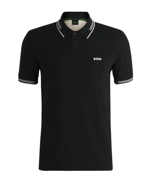Hugo Boss Stripe Detailed Slim-fit Polo Shirt - Black