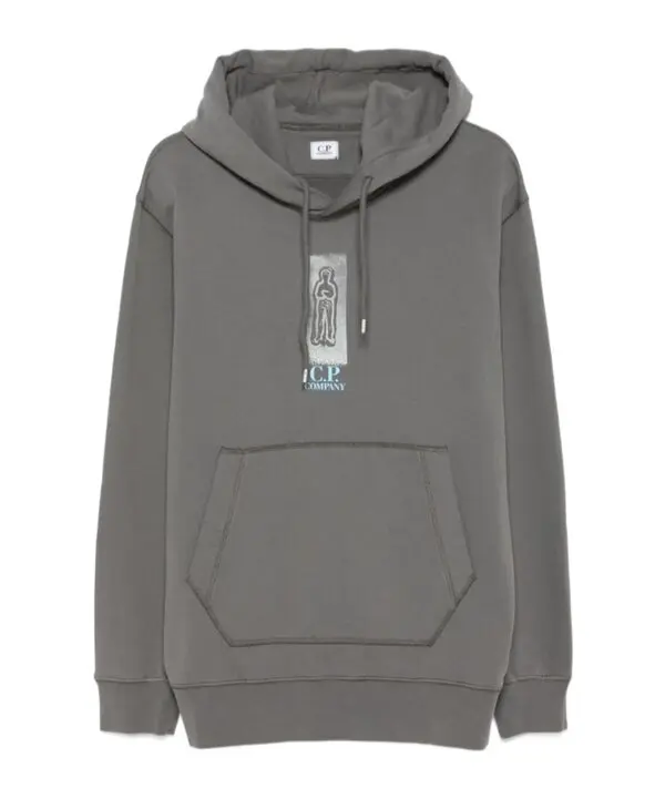 C.P. COMPANY Cotton Fleece Hoodie With Graphic Detail - Grey