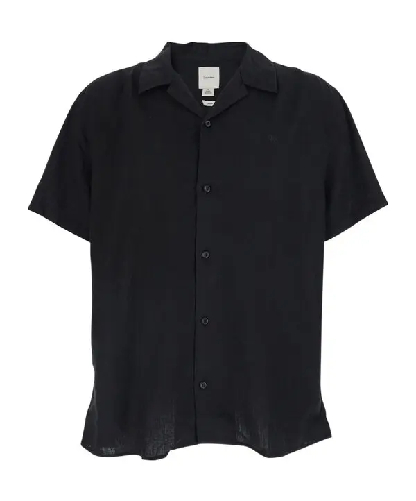 Calvin Klein Camp Collar Linen Shirt - Black