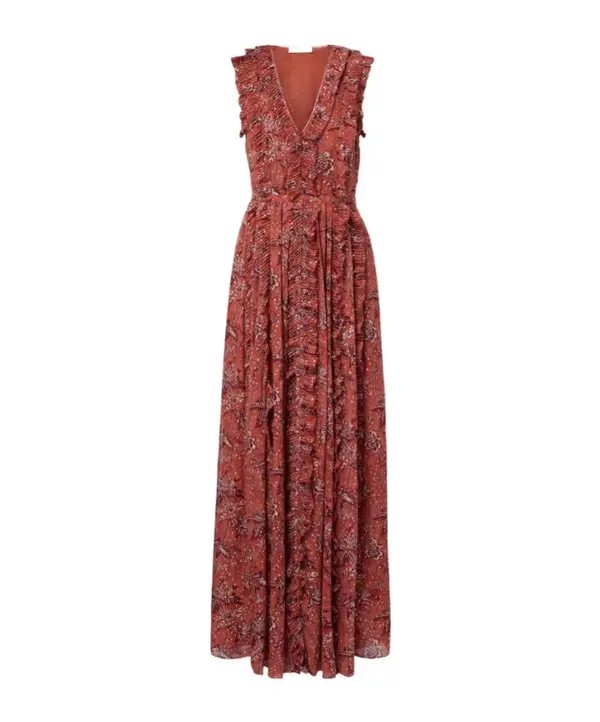 Ulla Johnson Aida Ruffled Silk-blend Chiffon Maxi Dress - Oleander