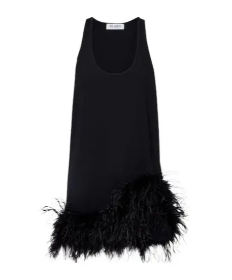 Attico Ribbed-knit Feather-trimmed Cotton Minidress