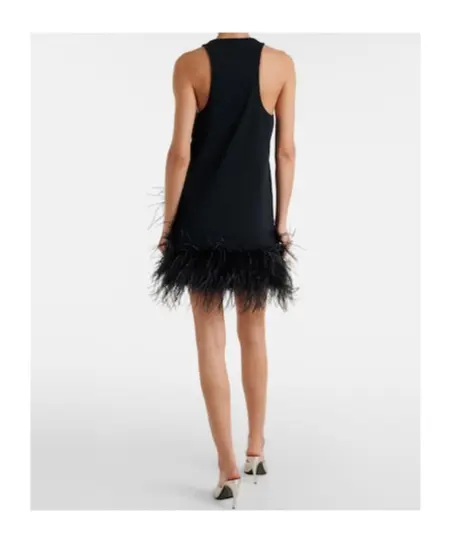 Attico Ribbed-knit Feather-trimmed Cotton Minidress
