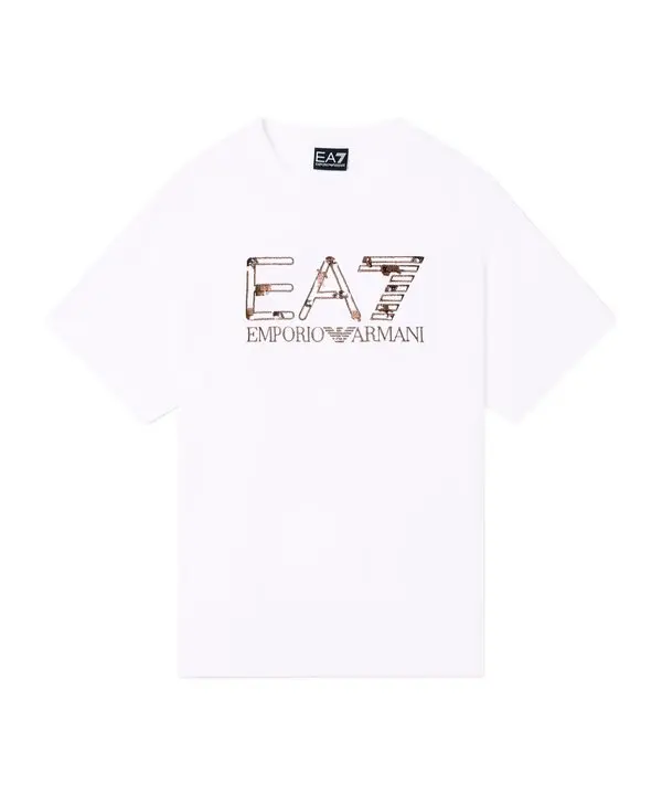 EA7 Logo Sequin Embellished Crewneck T-shirt - White