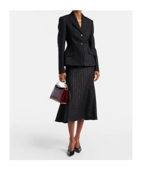 Erdem Pinstripe Wool Midi Skirt