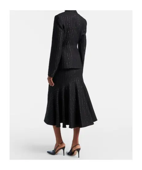 Erdem Pinstripe Wool Midi Skirt
