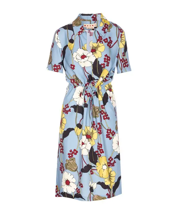 Marni Floral Print Short Sleeve Dress - Blue