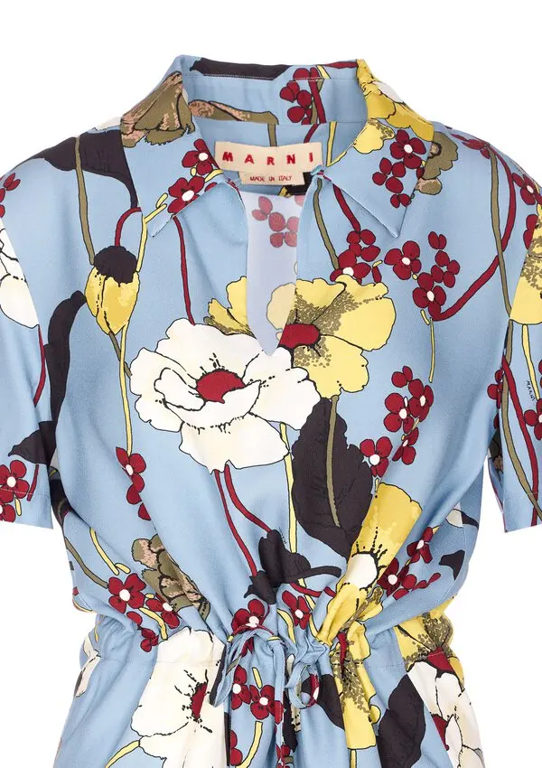 Marni Floral Print Short Sleeve Midi Dress