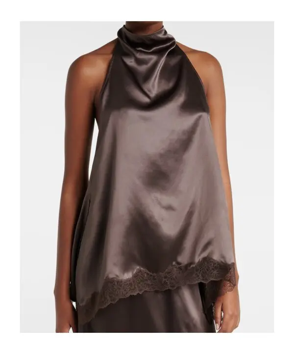 Magda Butrym Lace-trimmed Silk Satin Top