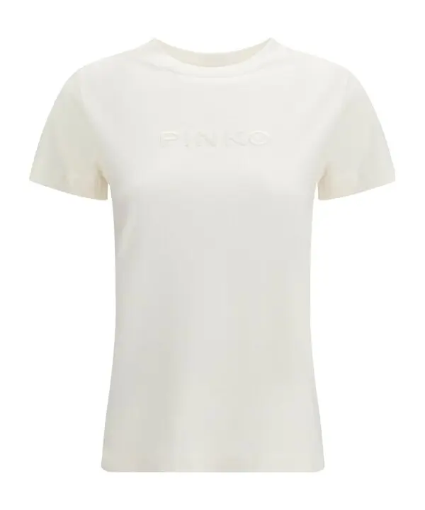 Pinko Logo Embossed Short Sleeve T-shirt - White
