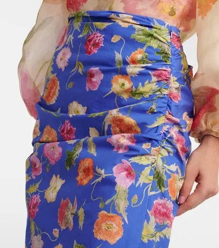 Carolina Herrera Floral Ruched Cotton-blend Midi Skirt