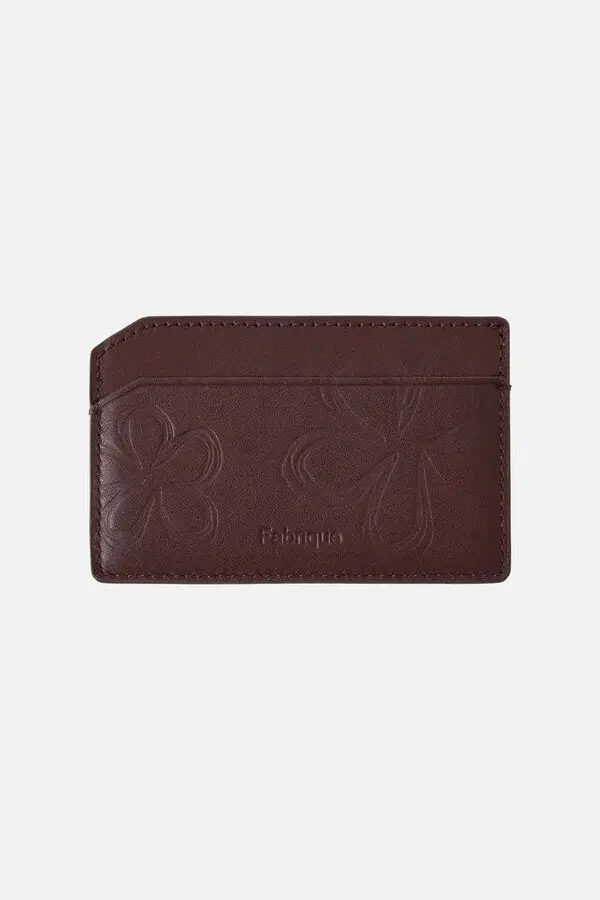 Fabrique Bevel Double Layer Card Holder In Calfskin Leather - Red