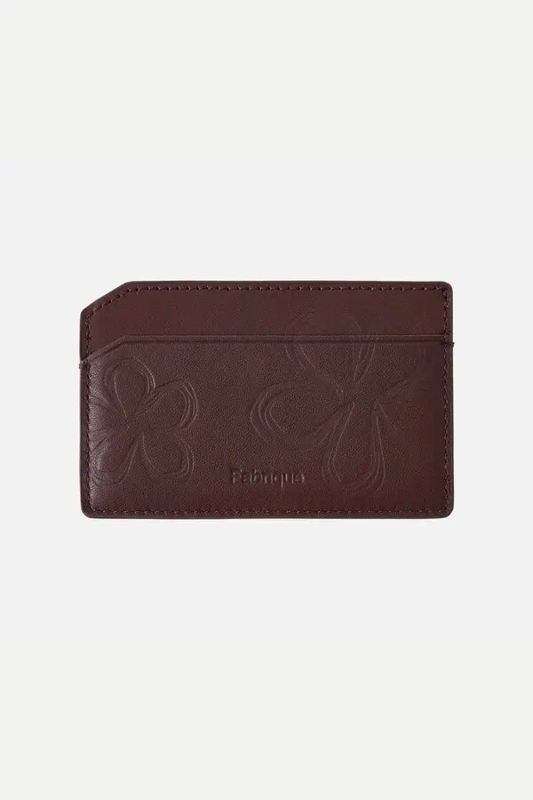 Fabrique Bevel Double Layer Card Holder In Calfskin Leather - Red