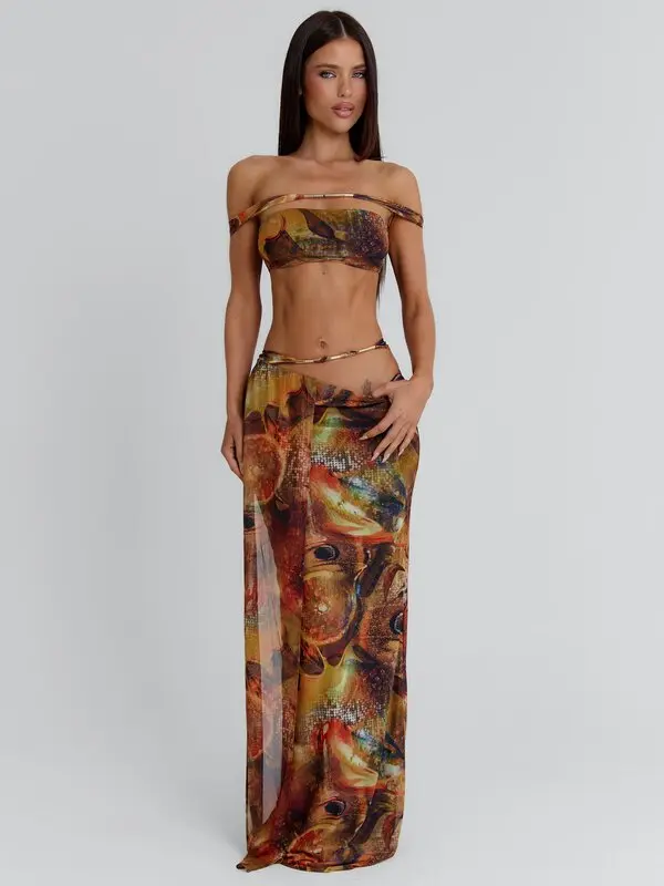 OUTCAST Printed Mesh Maxi Skirt