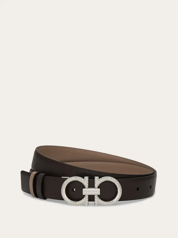 FERRAGAMO Knurled Gancini Reversible And Adjustable Belt - Brown