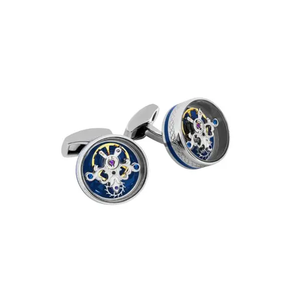 Tateossian Skull Tourbillon Cufflinks In With Palladium Plated - Blue
