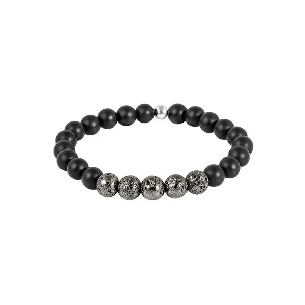 Tateossian Vesuvius Bracelet In Stainless Steel With Black Agate And Ip Plated Lava Beads - Black/silver