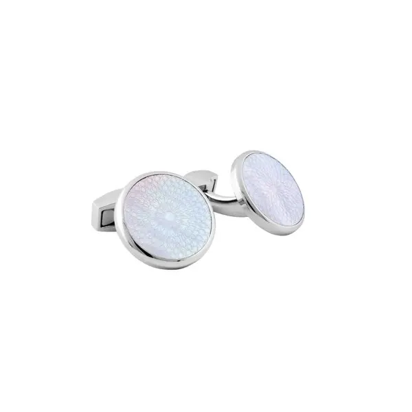 Tateossian Rotondo Guilloche Semi-precious Cufflinks With White Mother Of Pearl In Stainless Steel - Silver