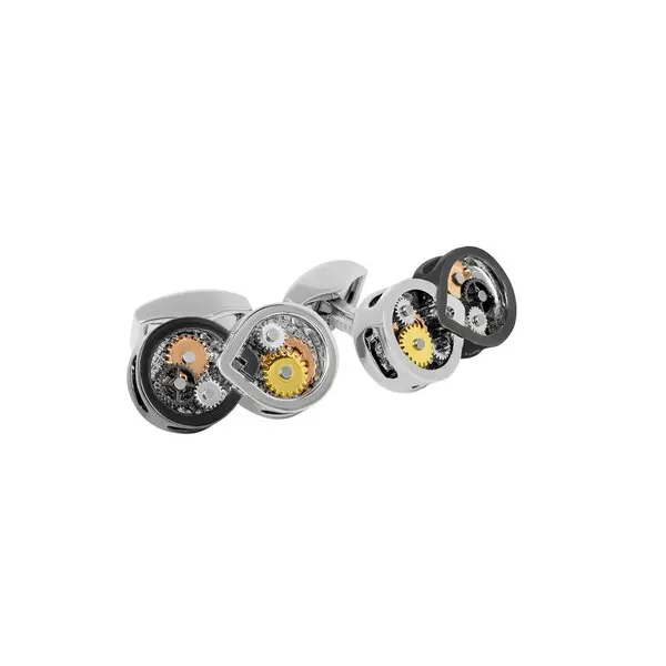 Tateossian Infinity Gear Cufflinks In Gunmetal Plated With Multicolour Gears - Gray/yellow