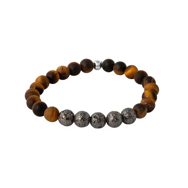 Tateossian Vesuvius Tiger Eye And Lava Bead Bracelet - Brown/silver